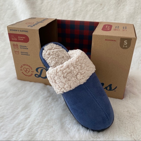 dearfoams | Shoes | Dearfoams Blue Faux Suede Fleece Clog Slipper ...